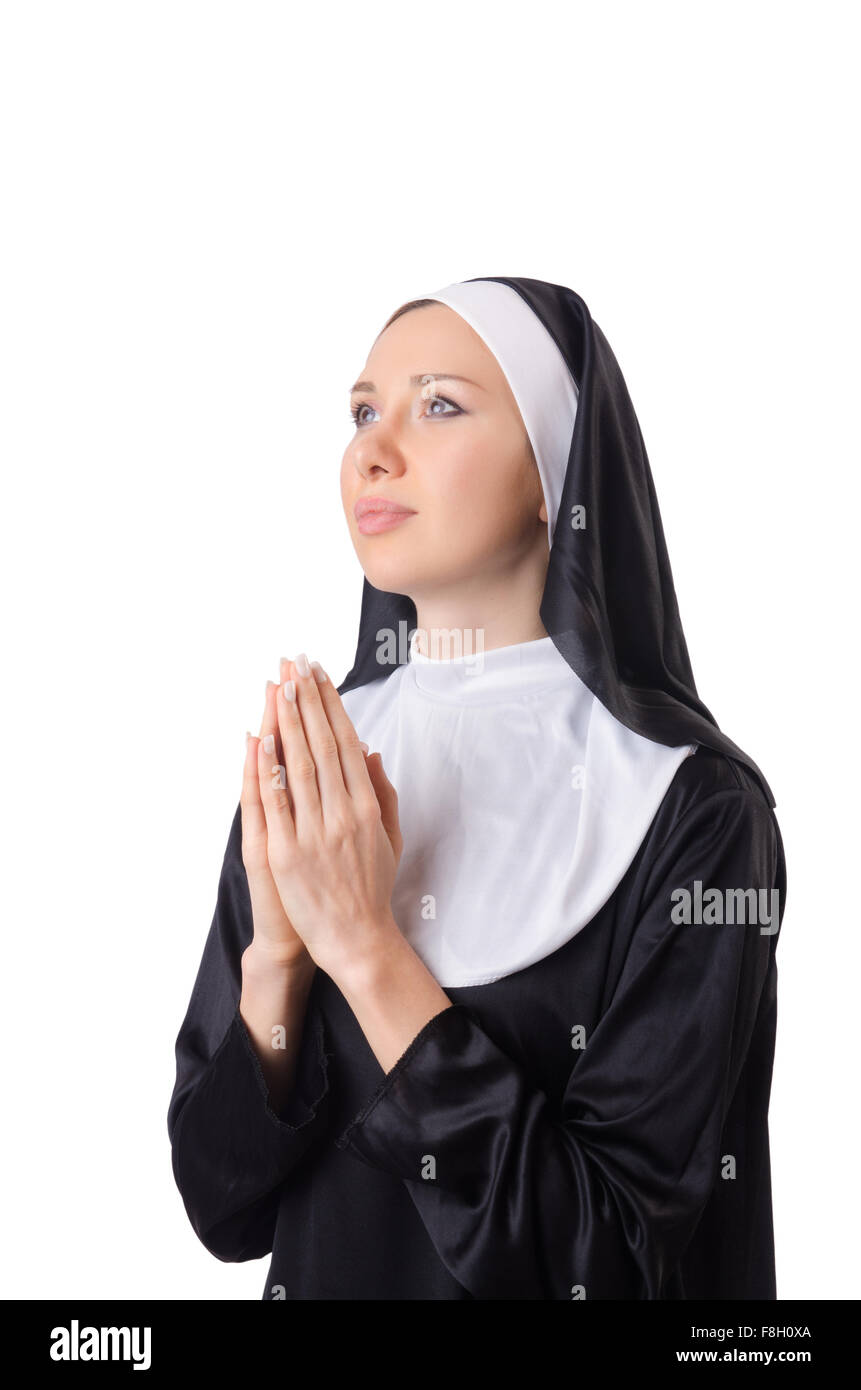 Pretty nun isolated on white Stock Photo - Alamy