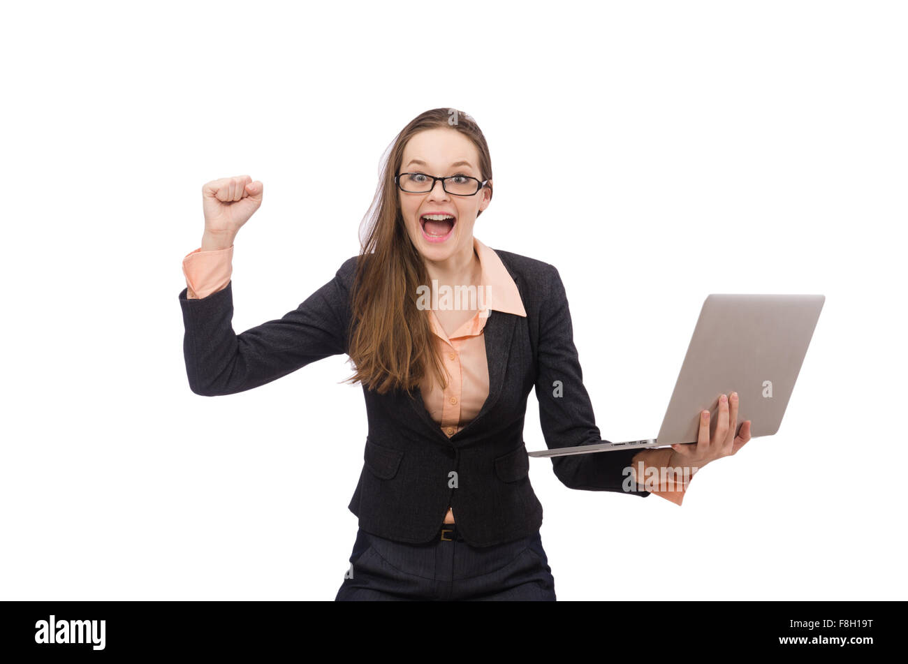 Working lady with laptop isolated on white Stock Photo - Alamy
