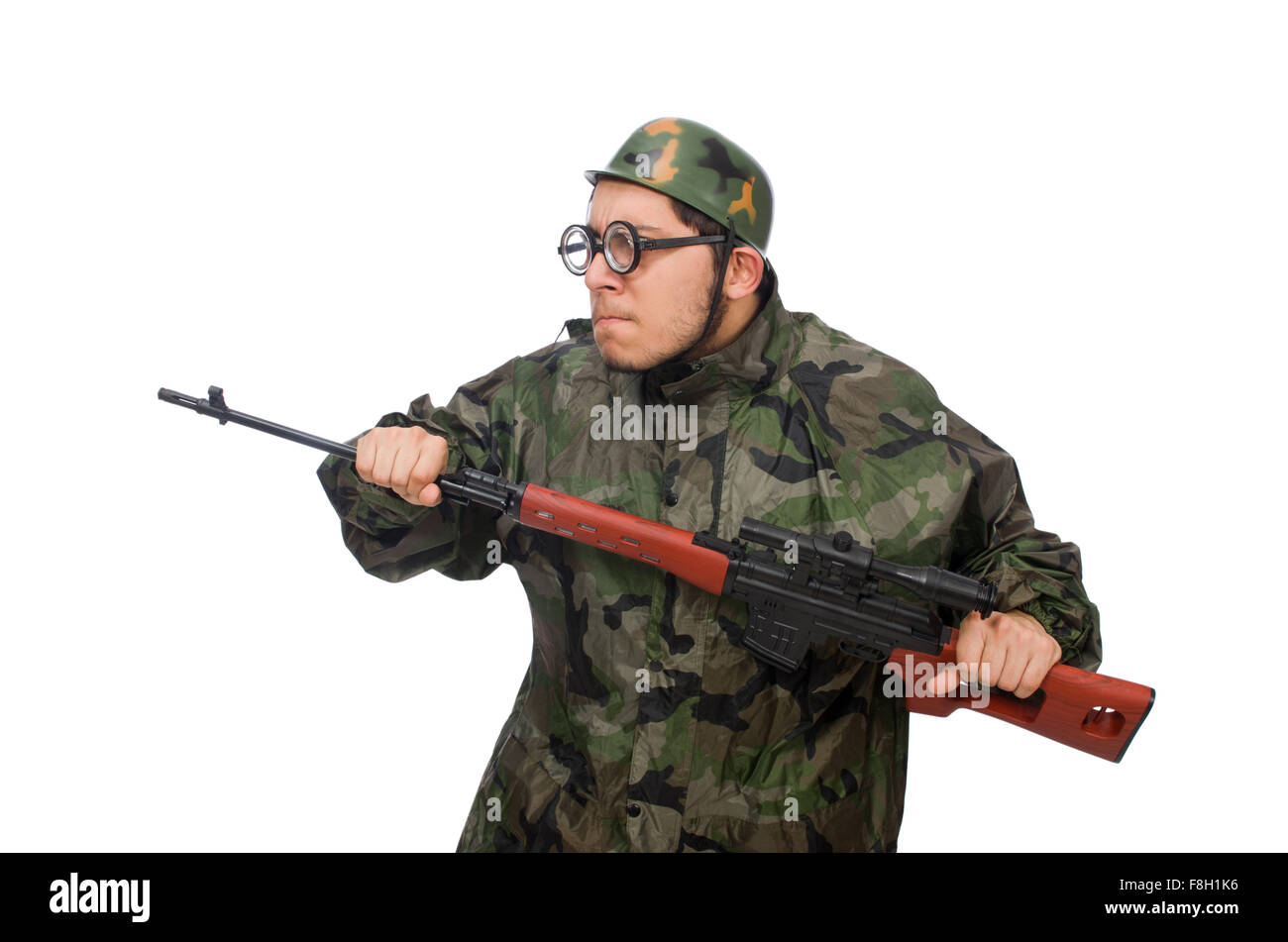 Military man with a gun isolated on white Stock Photo - Alamy