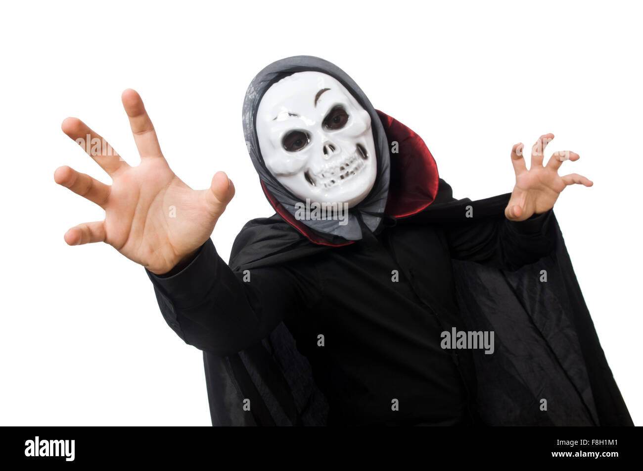 Man in horror costume with mask isolated on white Stock Photo - Alamy