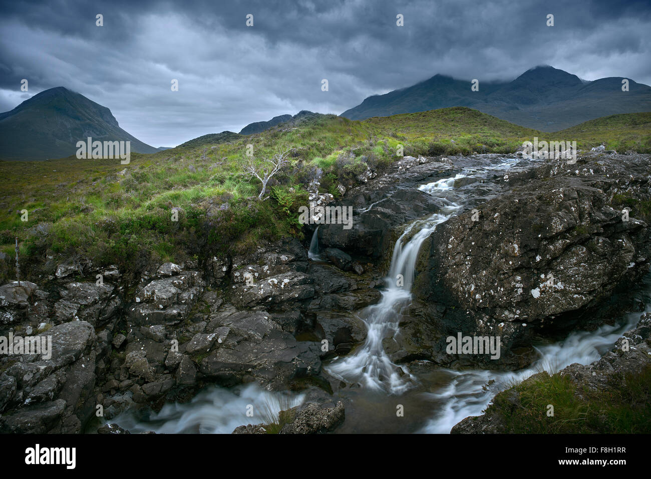 Waterfall over rocks in rural landscape Stock Photo - Alamy