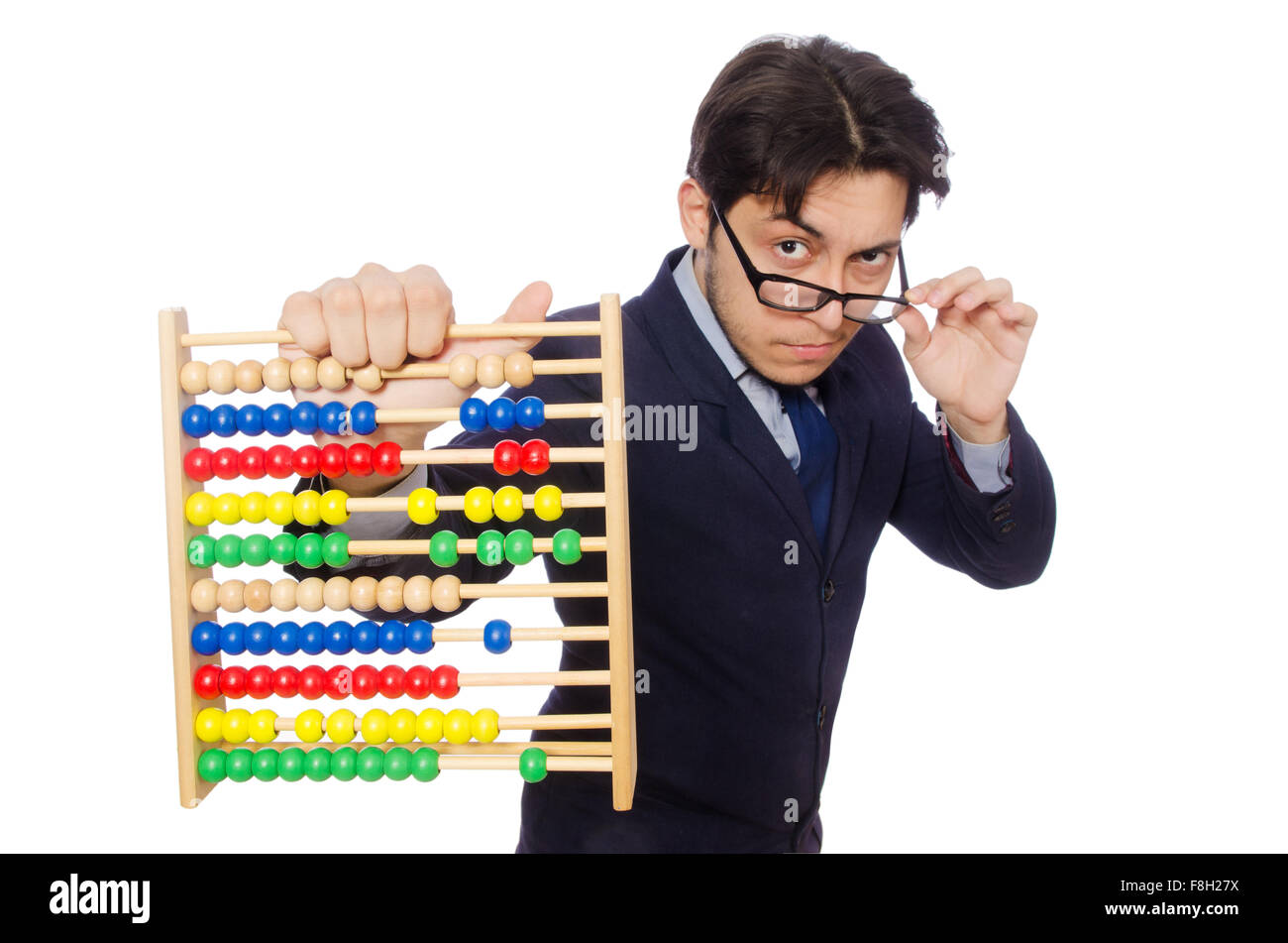 Funny businessman with abacus isolated on the white Stock Photo - Alamy