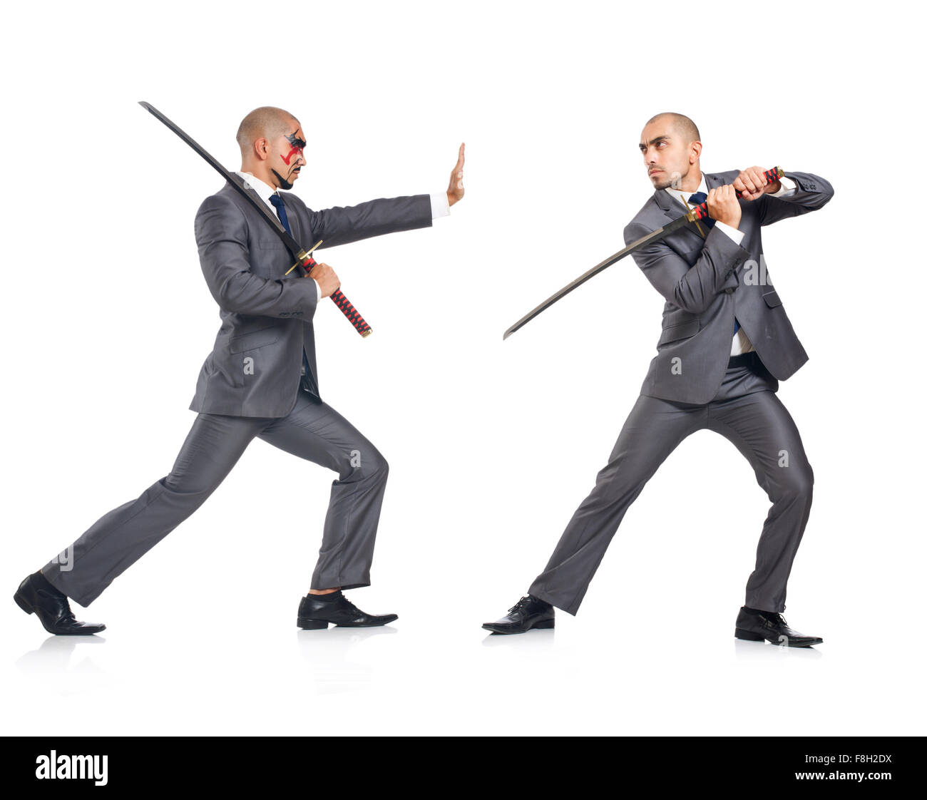 Two men figthing with the sword isolated on white Stock Photo - Alamy