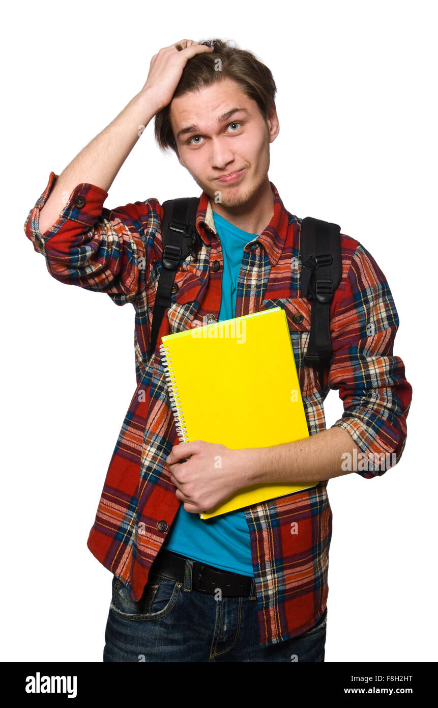 Funny student with books isolated on white Stock Photo - Alamy