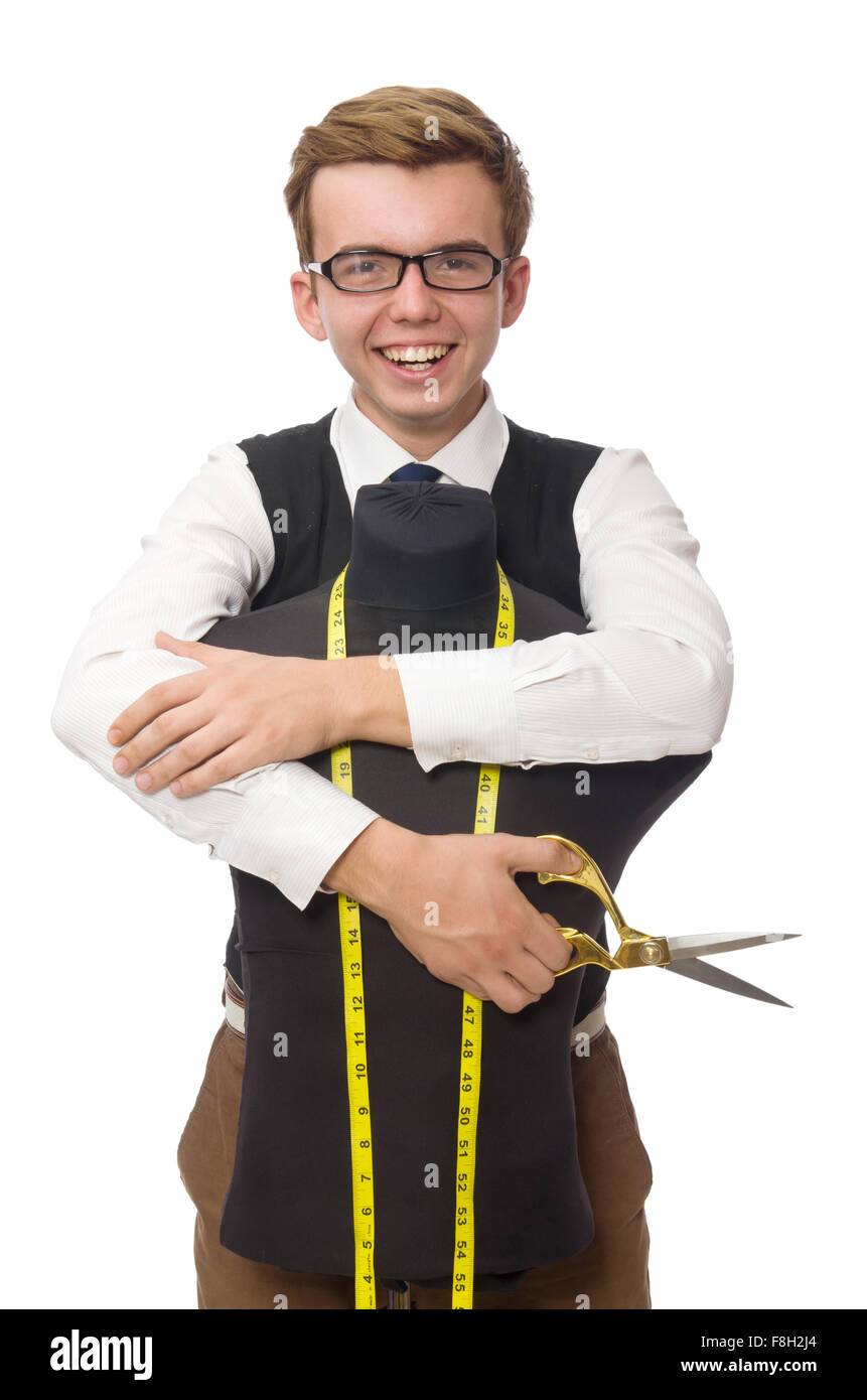Young male tailor isolated on white Stock Photo - Alamy