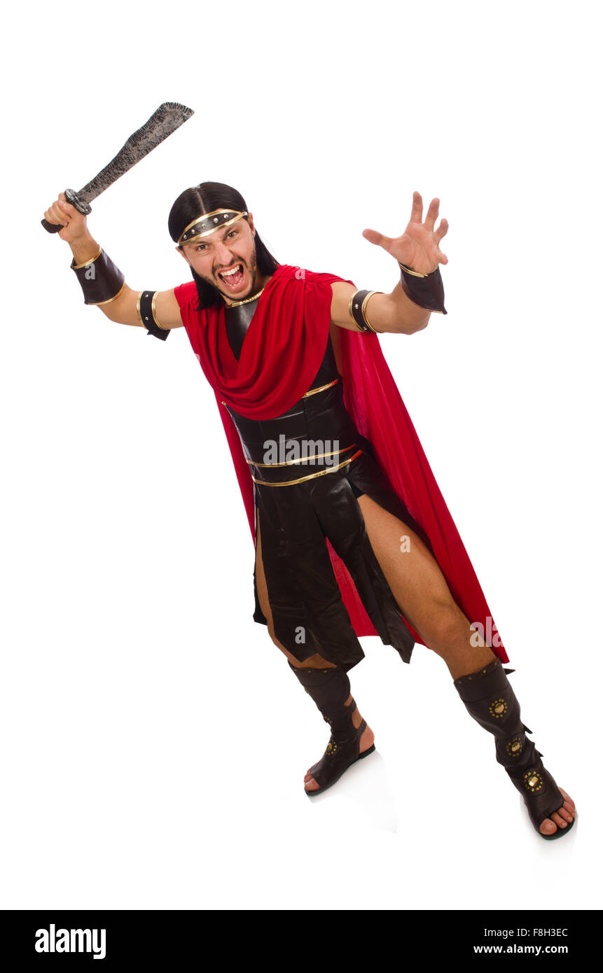 Gladiator with sword isolated on white Stock Photo - Alamy