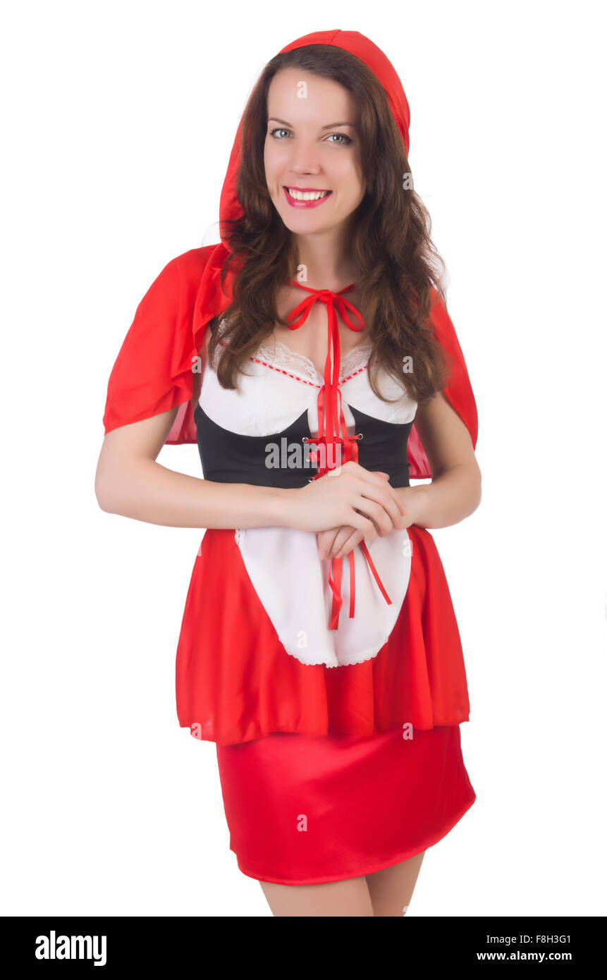 Little red riding hood isolated on white Stock Photo - Alamy