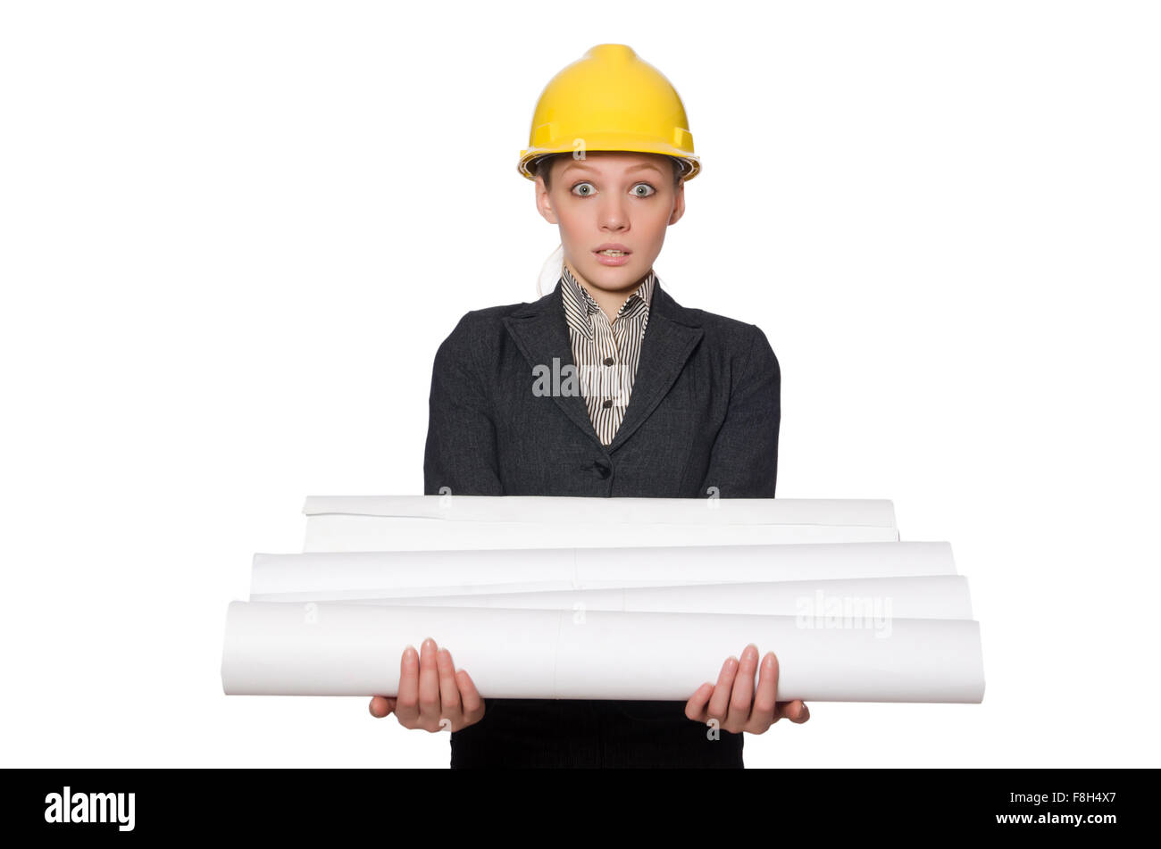 Woman engineer with draft papers Stock Photo - Alamy