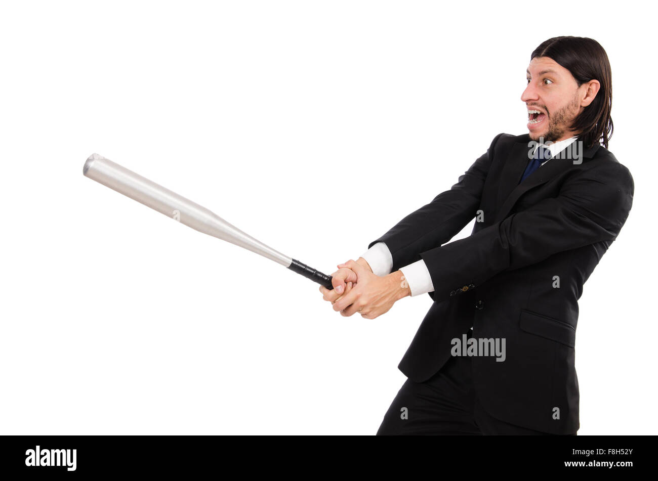 Young elegant man holding bat isolated on white Stock Photo - Alamy