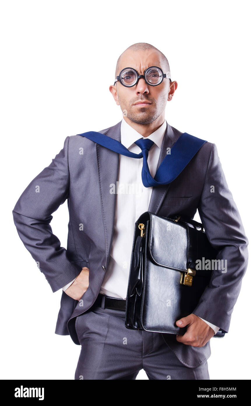 Funny nerd businessman on the white Stock Photo - Alamy