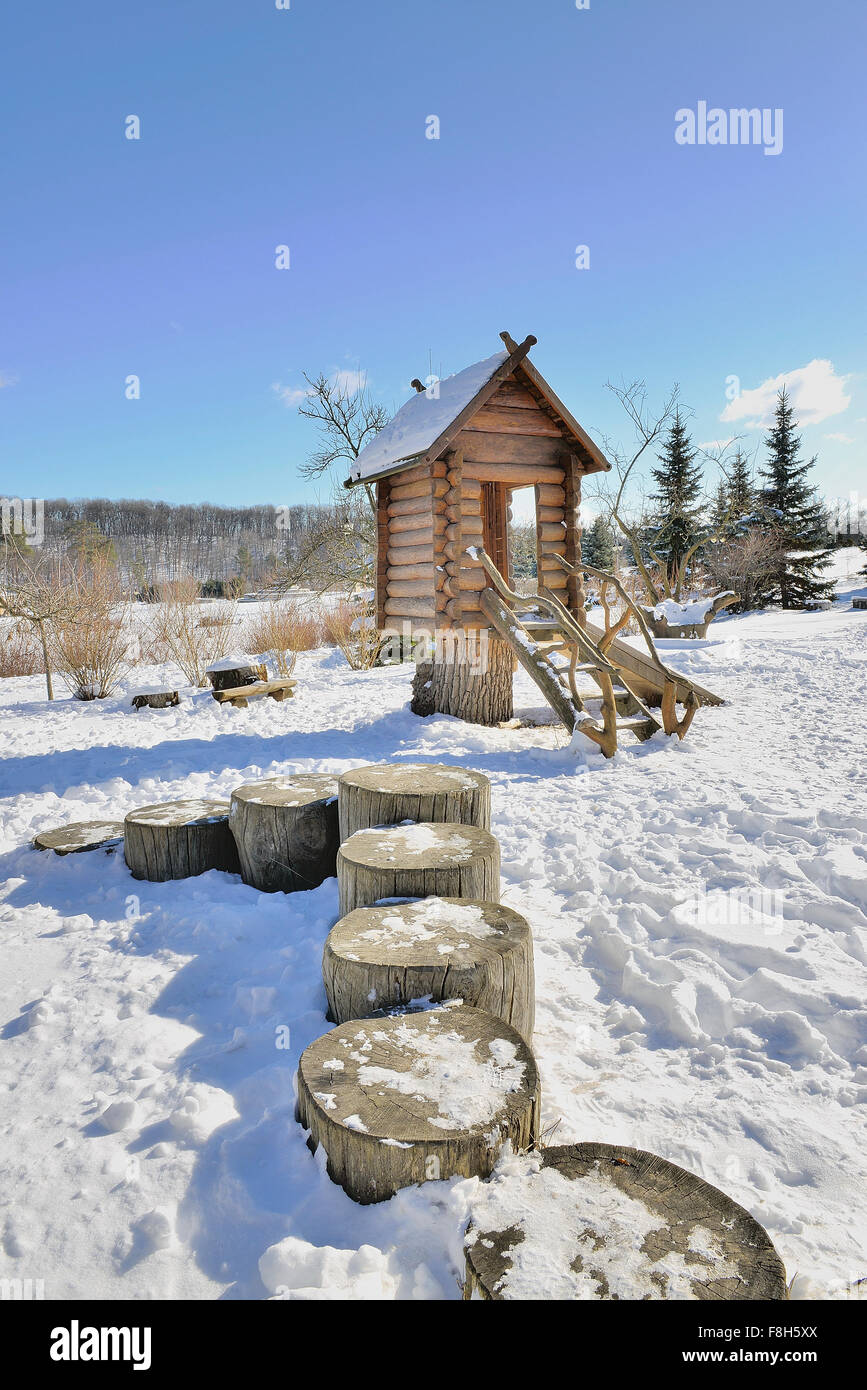 Playground in winter park hi-res stock photography and images - Alamy