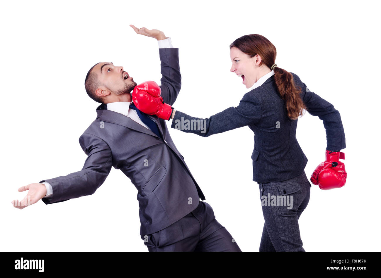 Office pair fighting isolated on white Stock Photo - Alamy