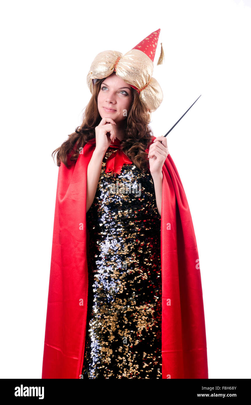 Female magician isolated on white Stock Photo - Alamy