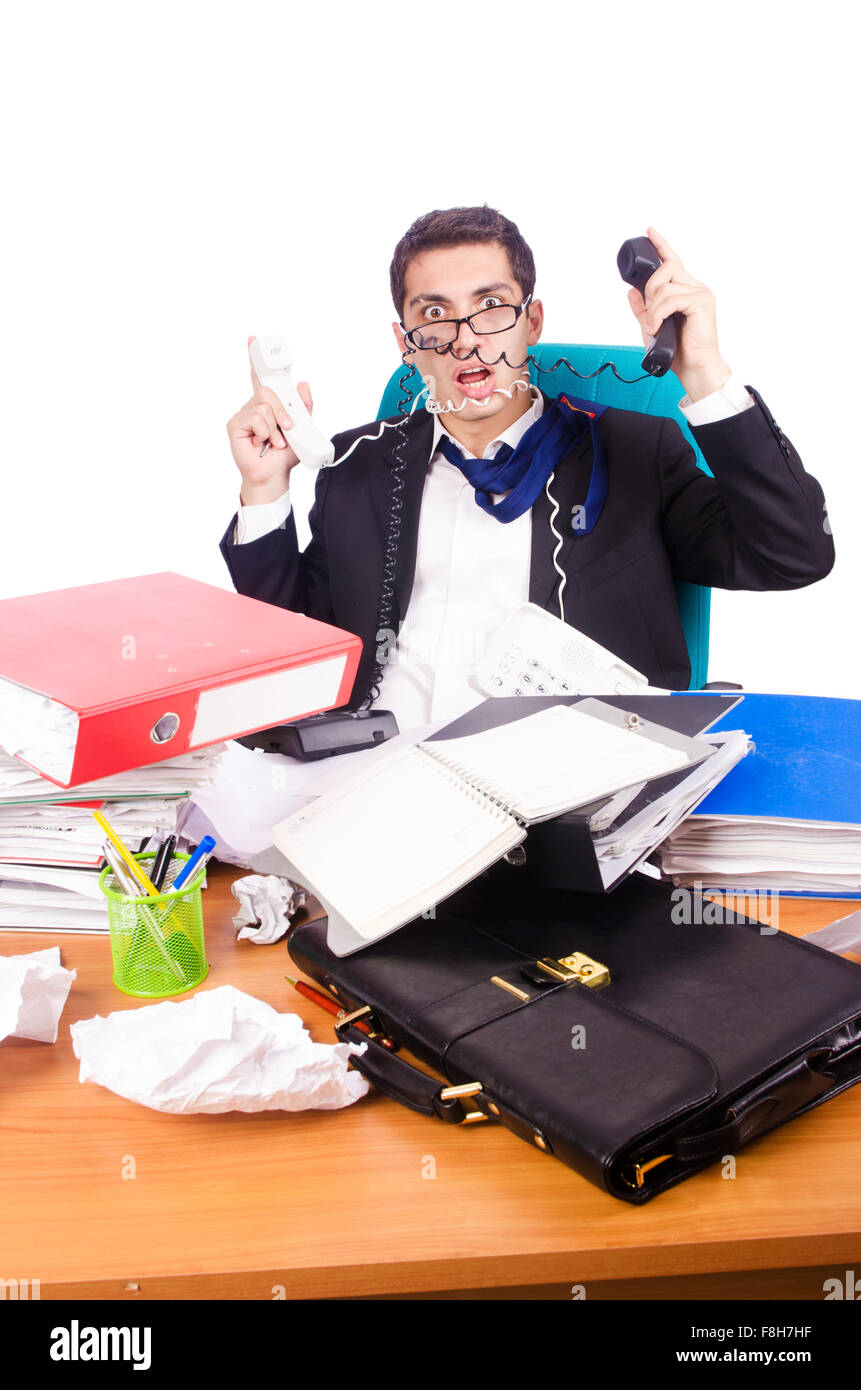 Busy stressed man in the office Stock Photo - Alamy