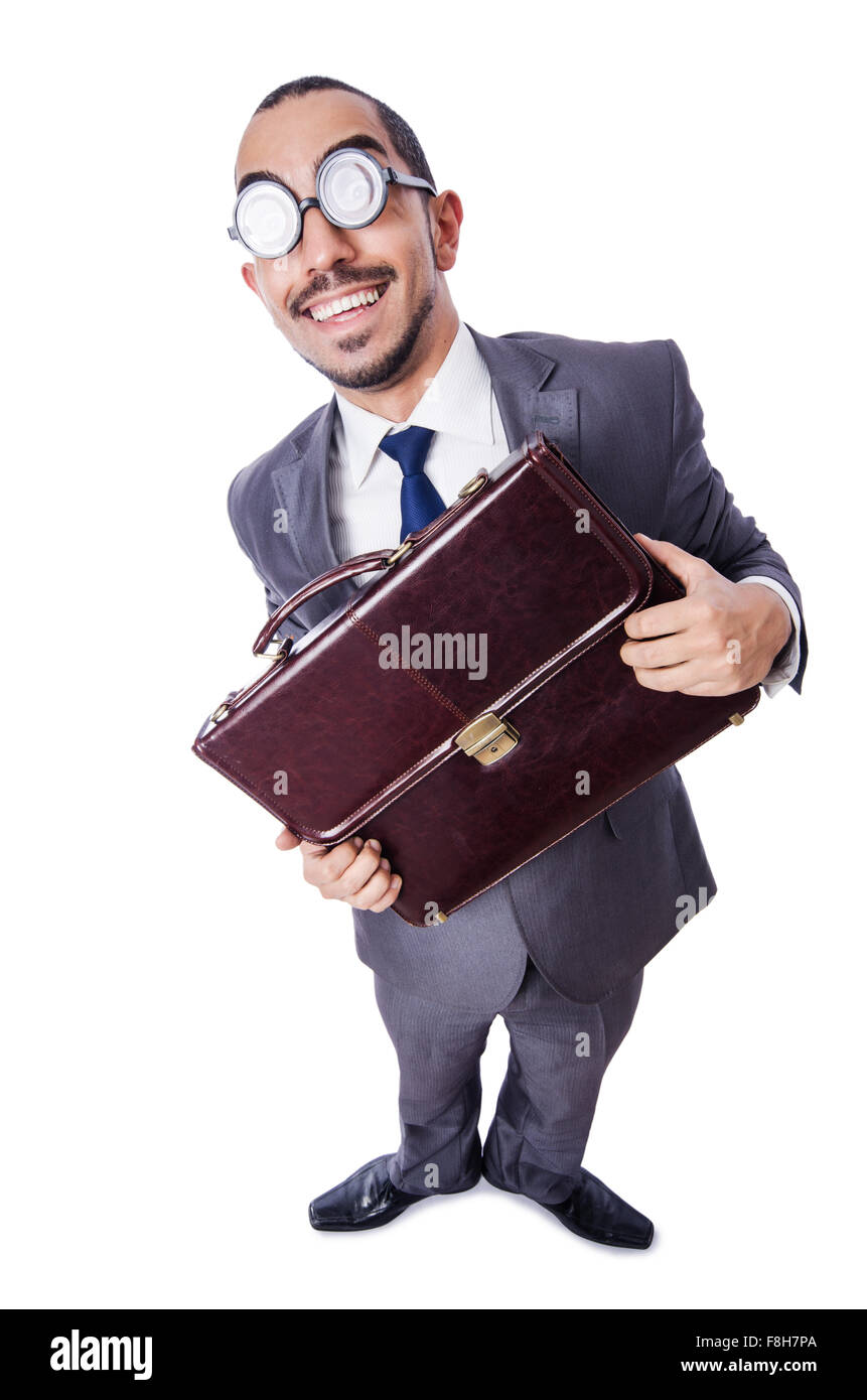 Funny nerd businessman isolated on white Stock Photo - Alamy