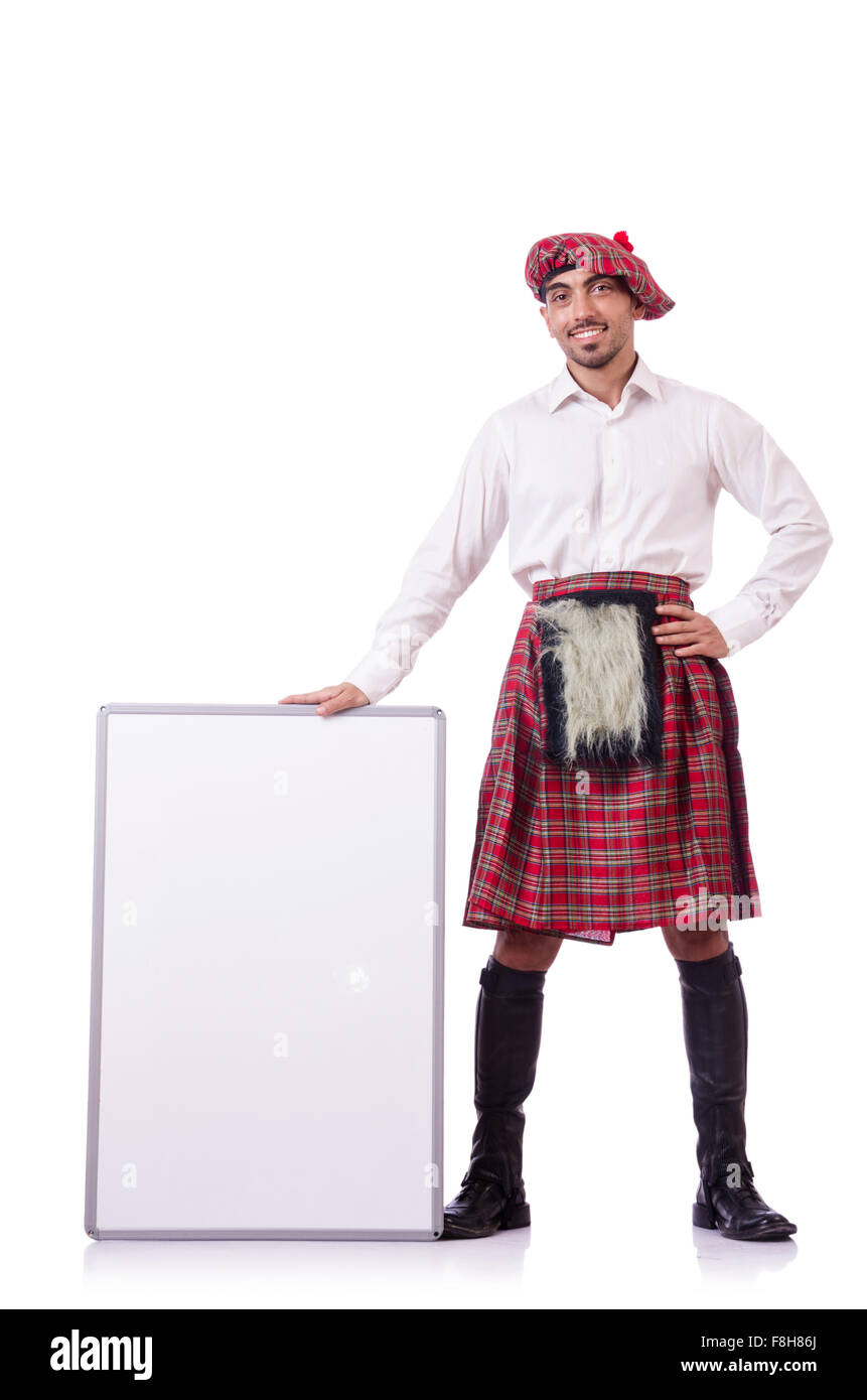 Scotsman with blank board on white Stock Photo - Alamy