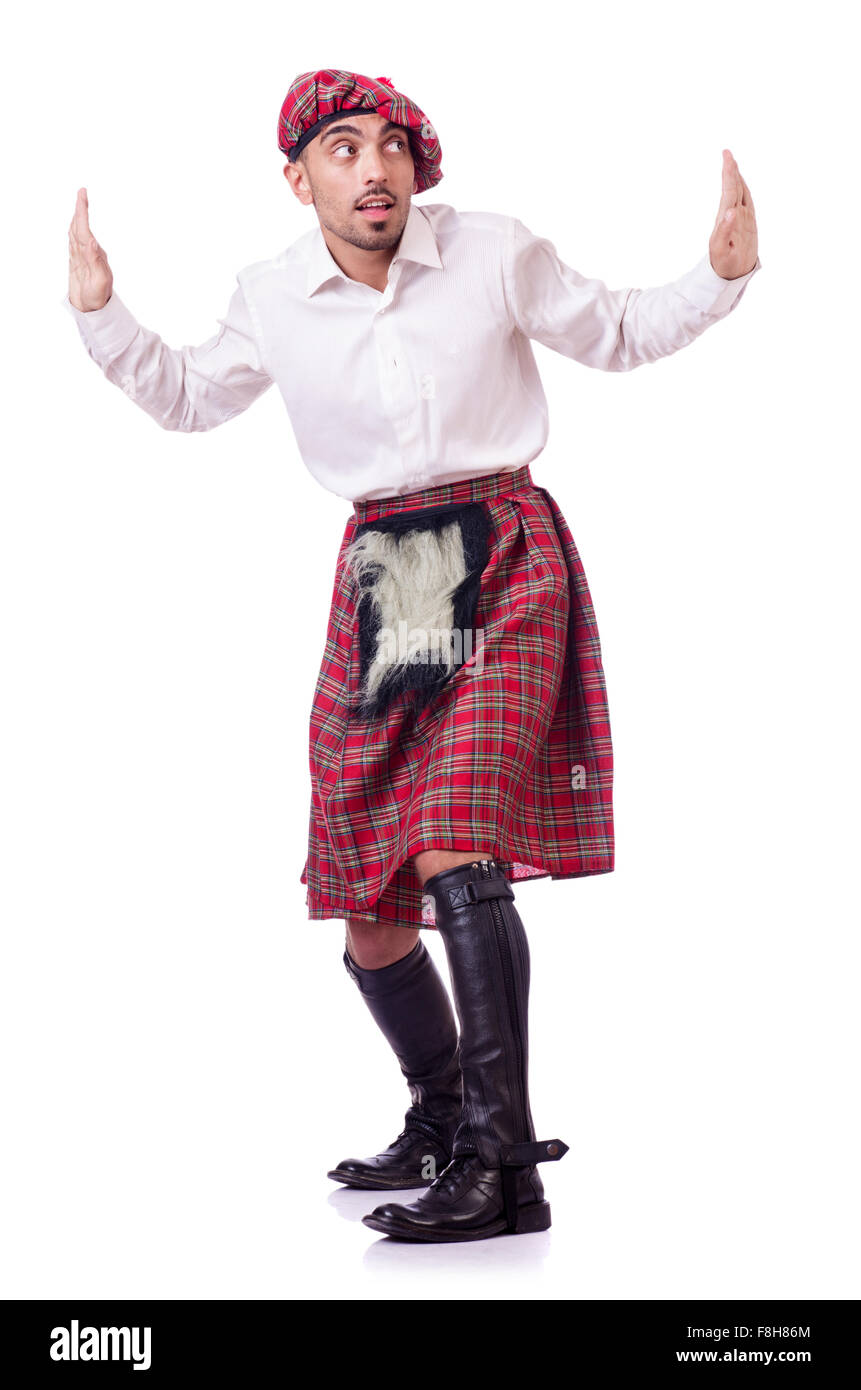 Scottish man pushing virtual obstacle Stock Photo - Alamy