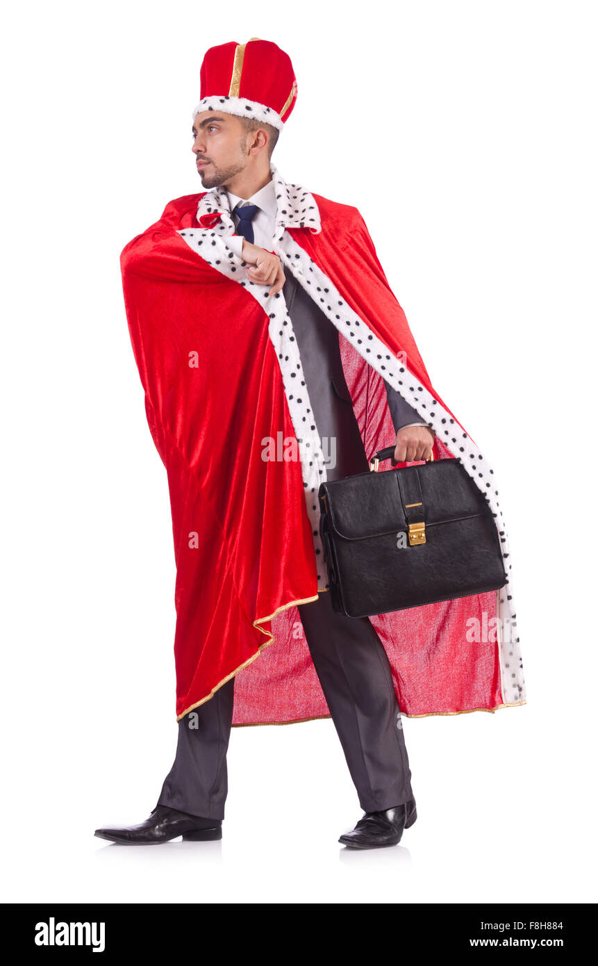Businessman playing king isolated on white Stock Photo - Alamy
