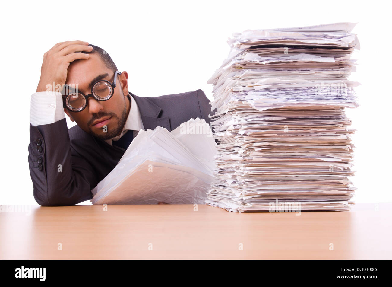 Busy businessman with lots of papers Stock Photo - Alamy
