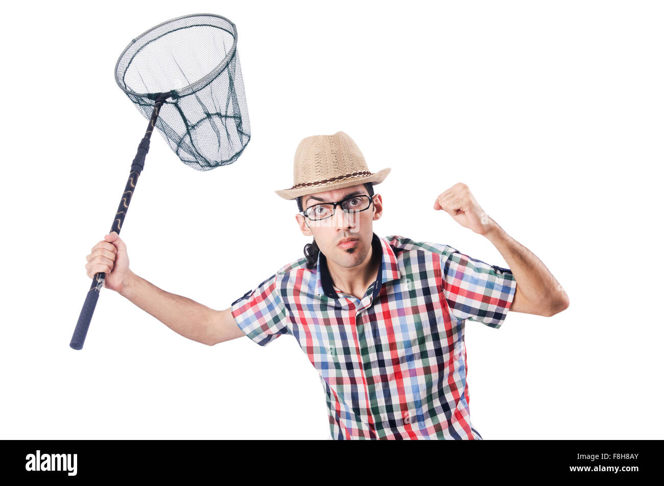 Gardener with net isolated on white Stock Photo - Alamy