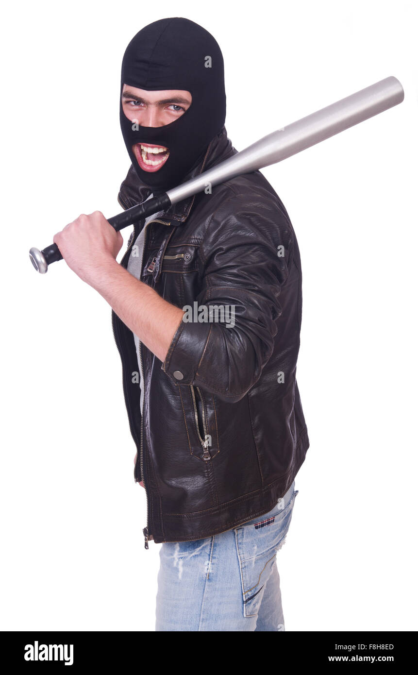 Male hooligan with bat on white Stock Photo - Alamy