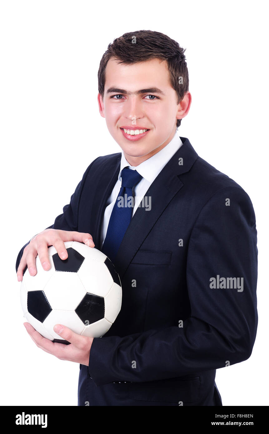 Man with football isolated on white Stock Photo - Alamy