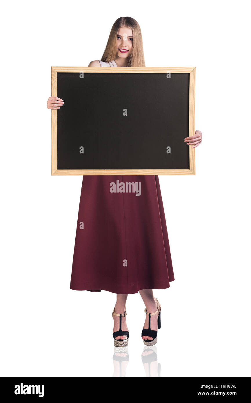 Woman with chalkboard Stock Photo - Alamy