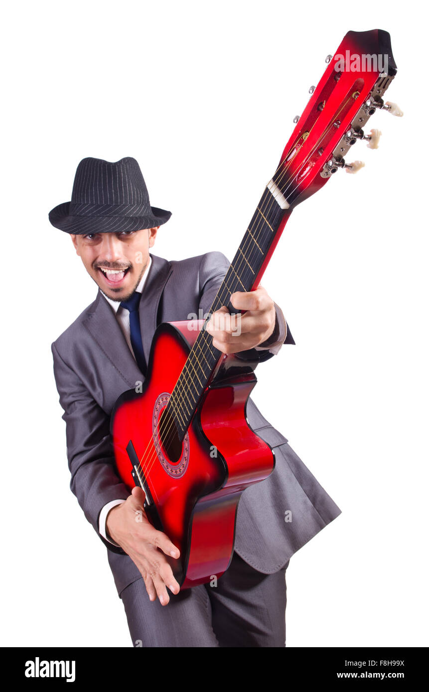 Businessman quitar player isolated on white Stock Photo - Alamy
