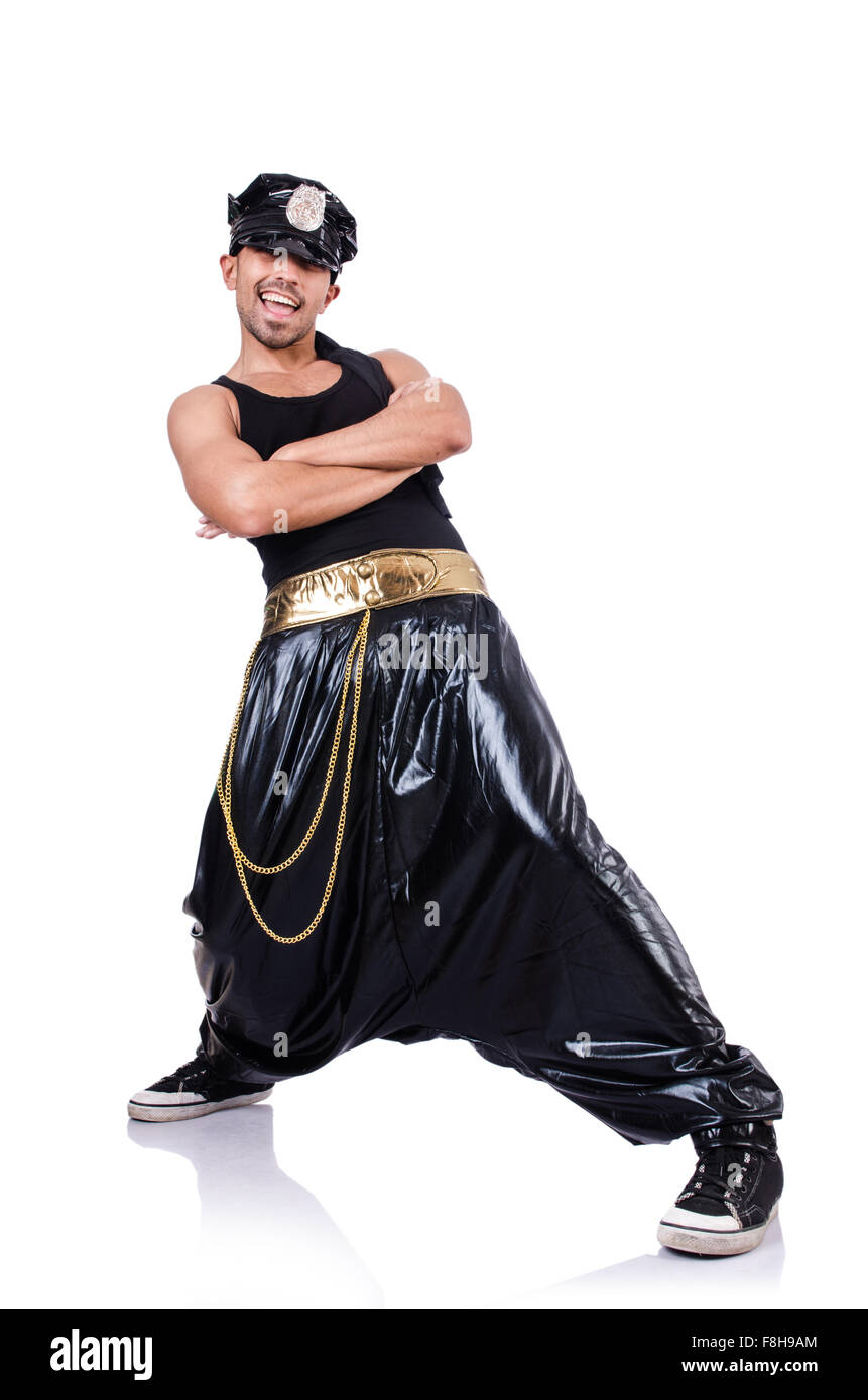 Rap dancer in wide pants on white Stock Photo - Alamy