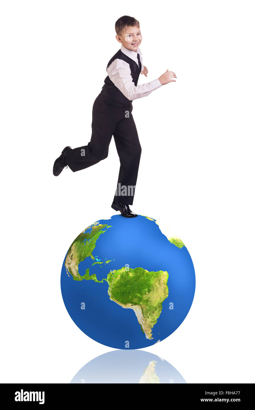 Little boy stands on the big earth Stock Photo - Alamy