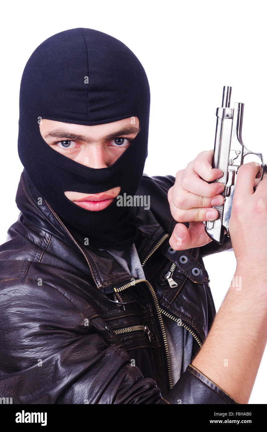 Young thug with gun isolated on white Stock Photo - Alamy