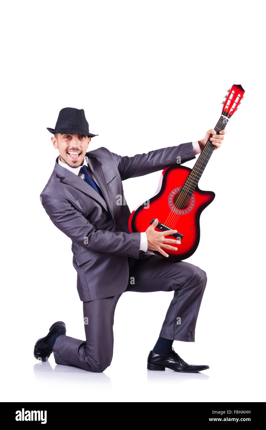 Businessman quitar player isolated on white Stock Photo - Alamy