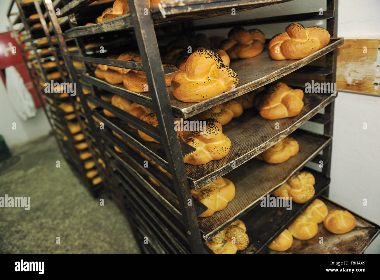 bread bakery food factory production with fresh products Stock Photo ...