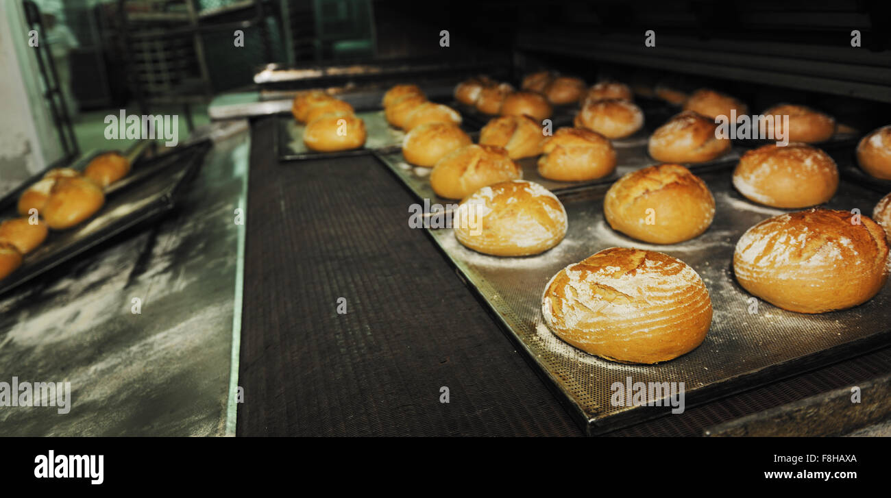 bread bakery food factory production with fresh products Stock Photo ...