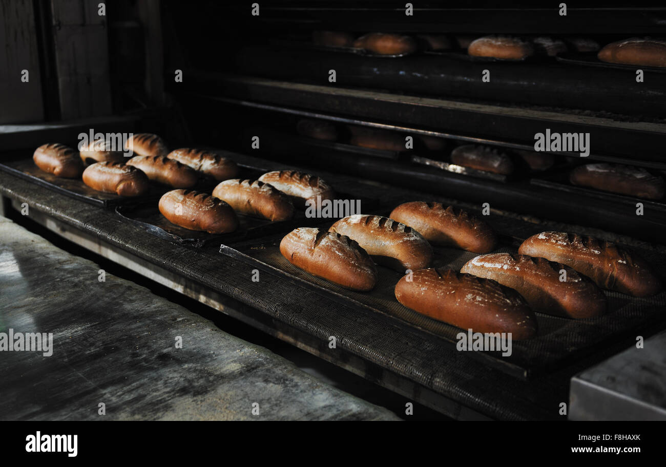 bread bakery food factory production with fresh products Stock Photo ...