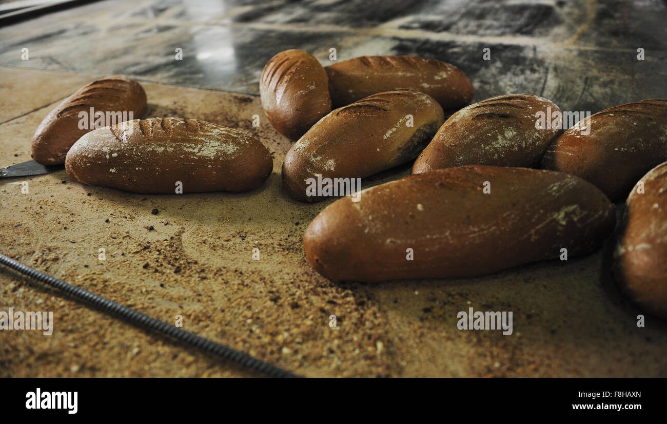 bread bakery food factory production with fresh products Stock Photo ...
