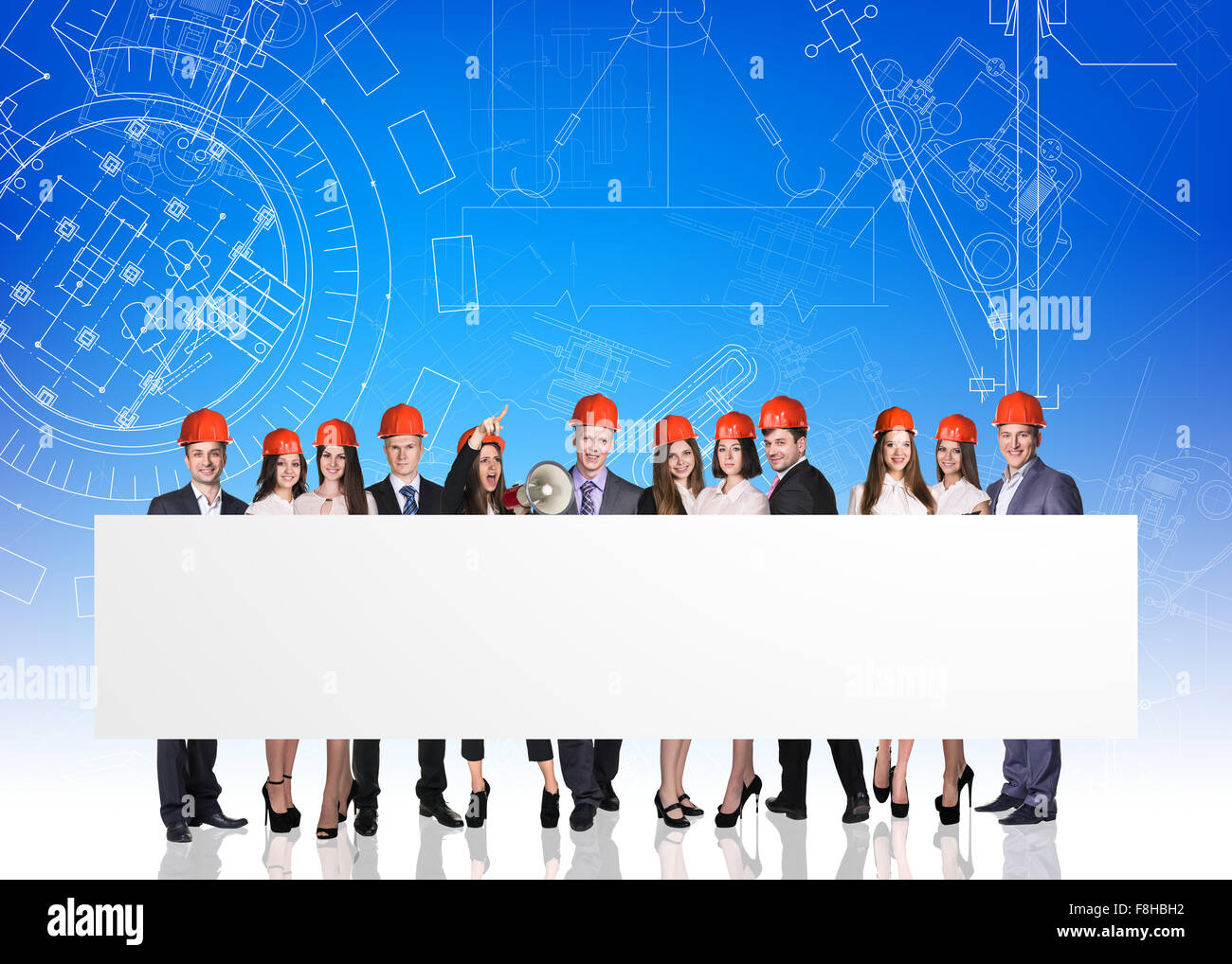 Group of business people with white empty board Stock Photo - Alamy