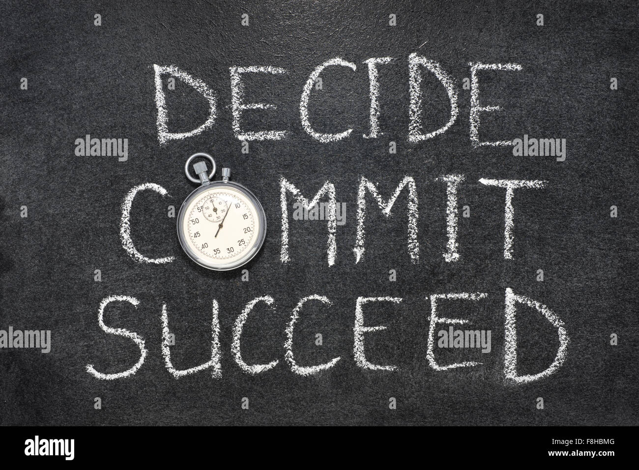 decide, commit, succeed words handwritten on chalkboard with vintage ...