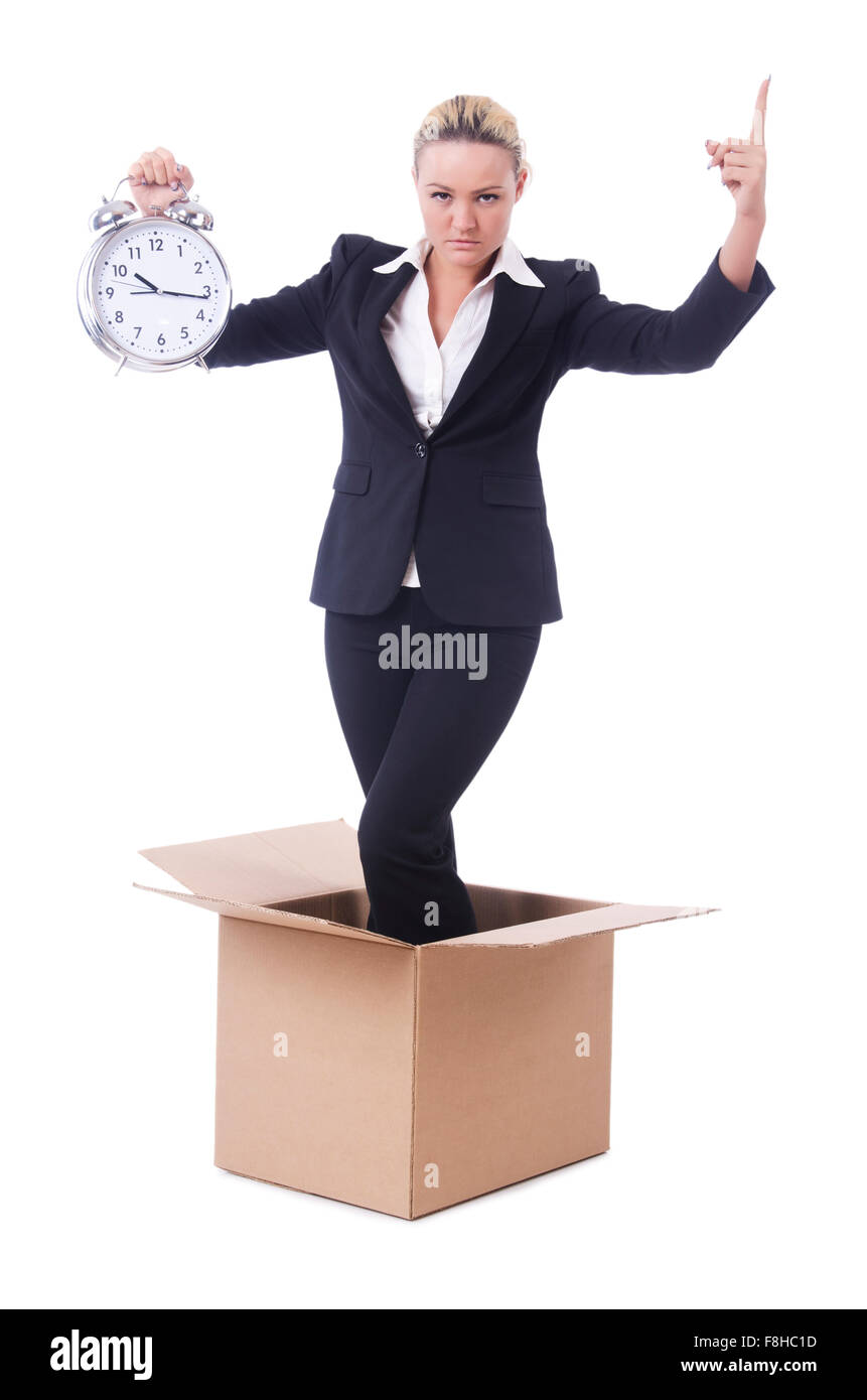 Woman carrying fragile box Cut Out Stock Images & Pictures - Alamy