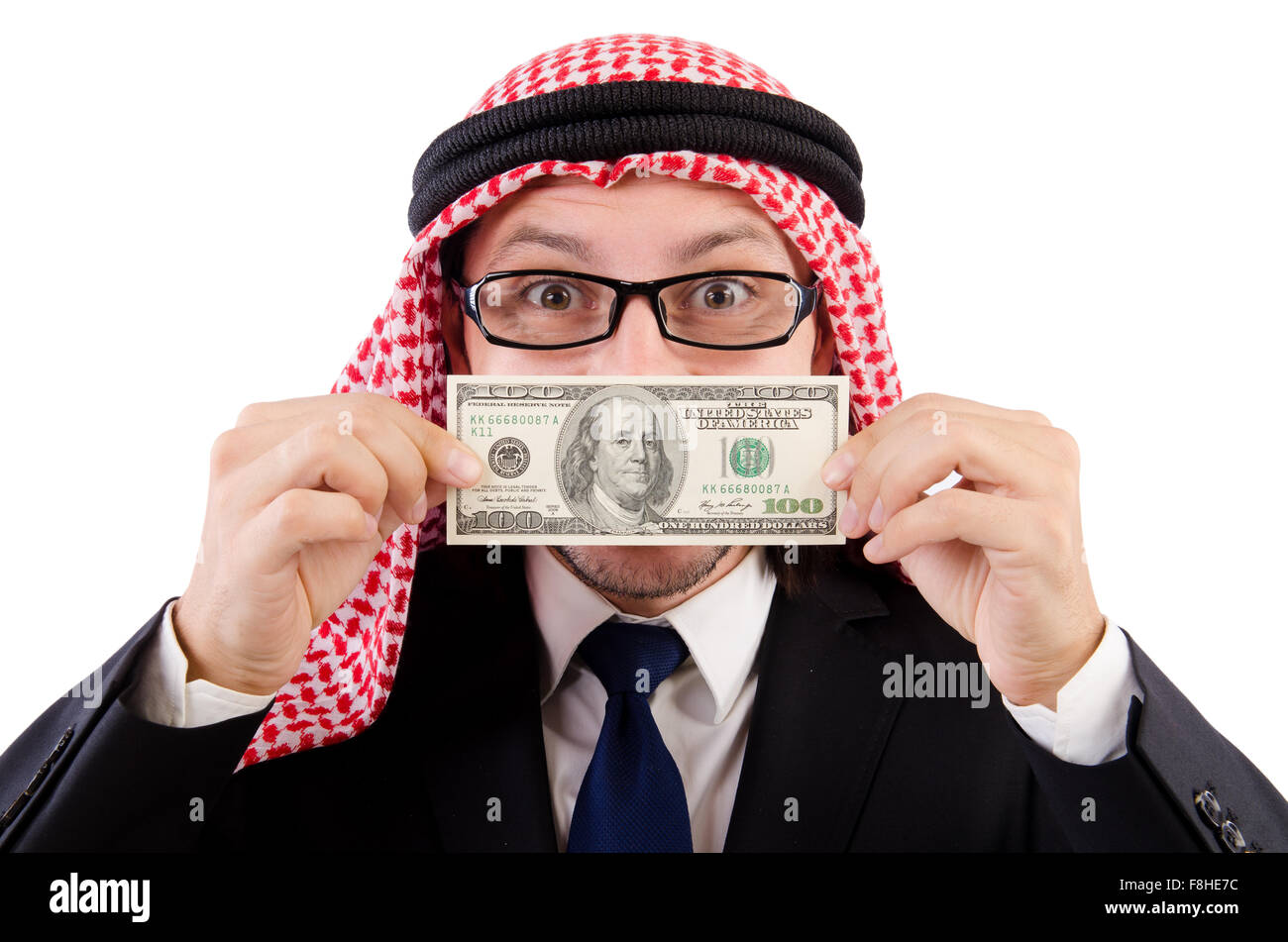 Arab businessman with dollar isolated on white Stock Photo - Alamy