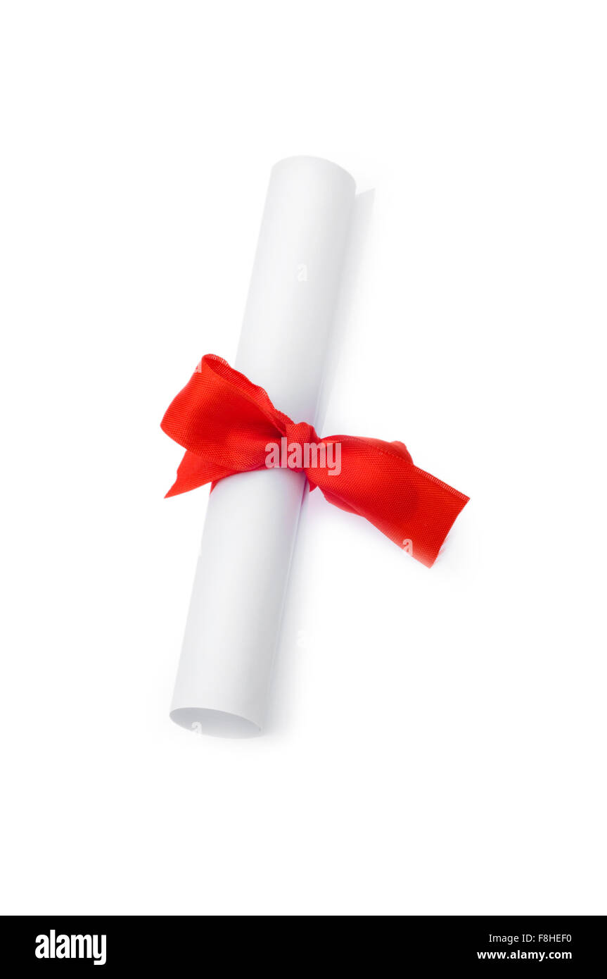 Diploma with red ribbon isolated on white Stock Photo - Alamy
