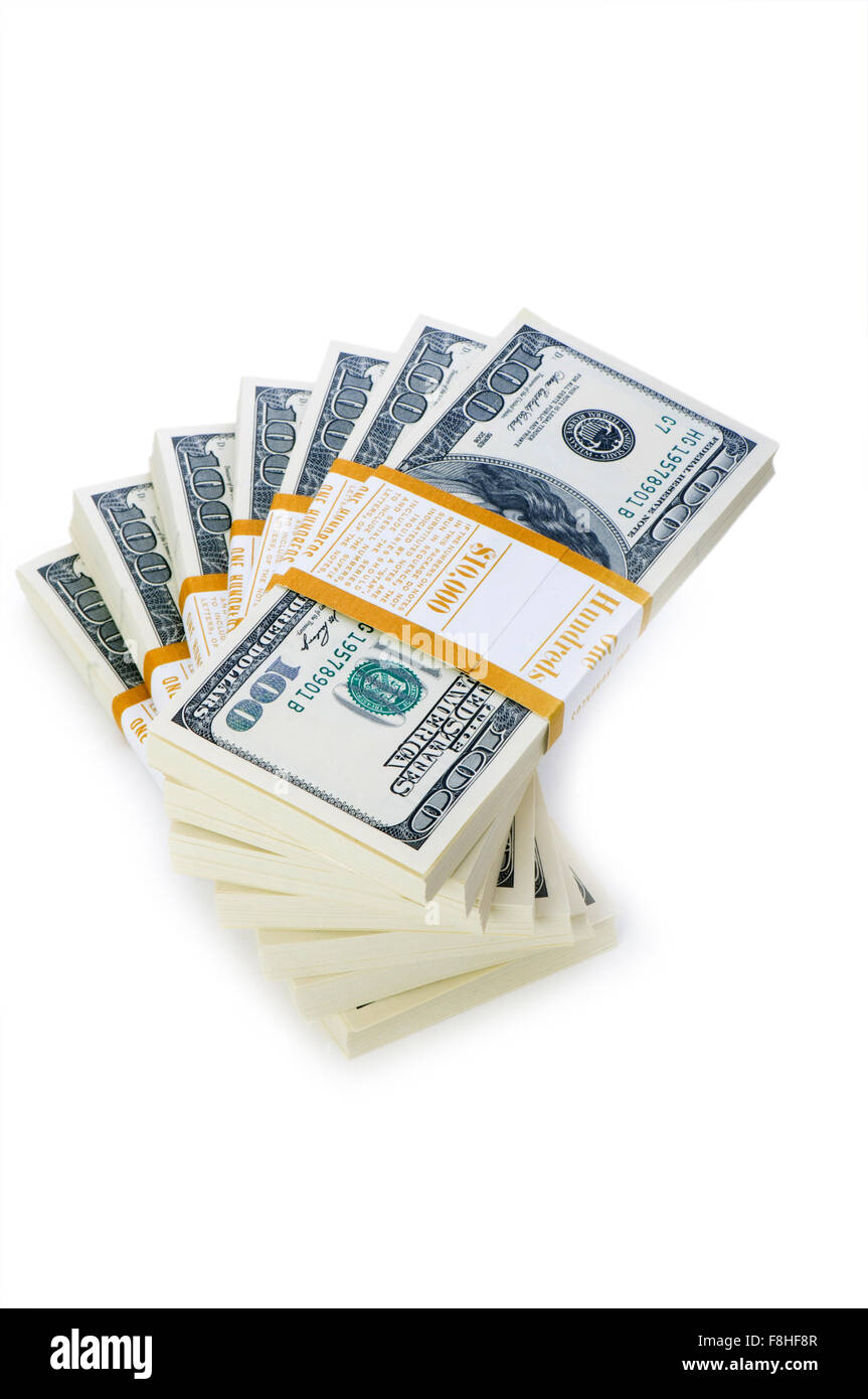 Stack of dollars isolated on the white Stock Photo - Alamy