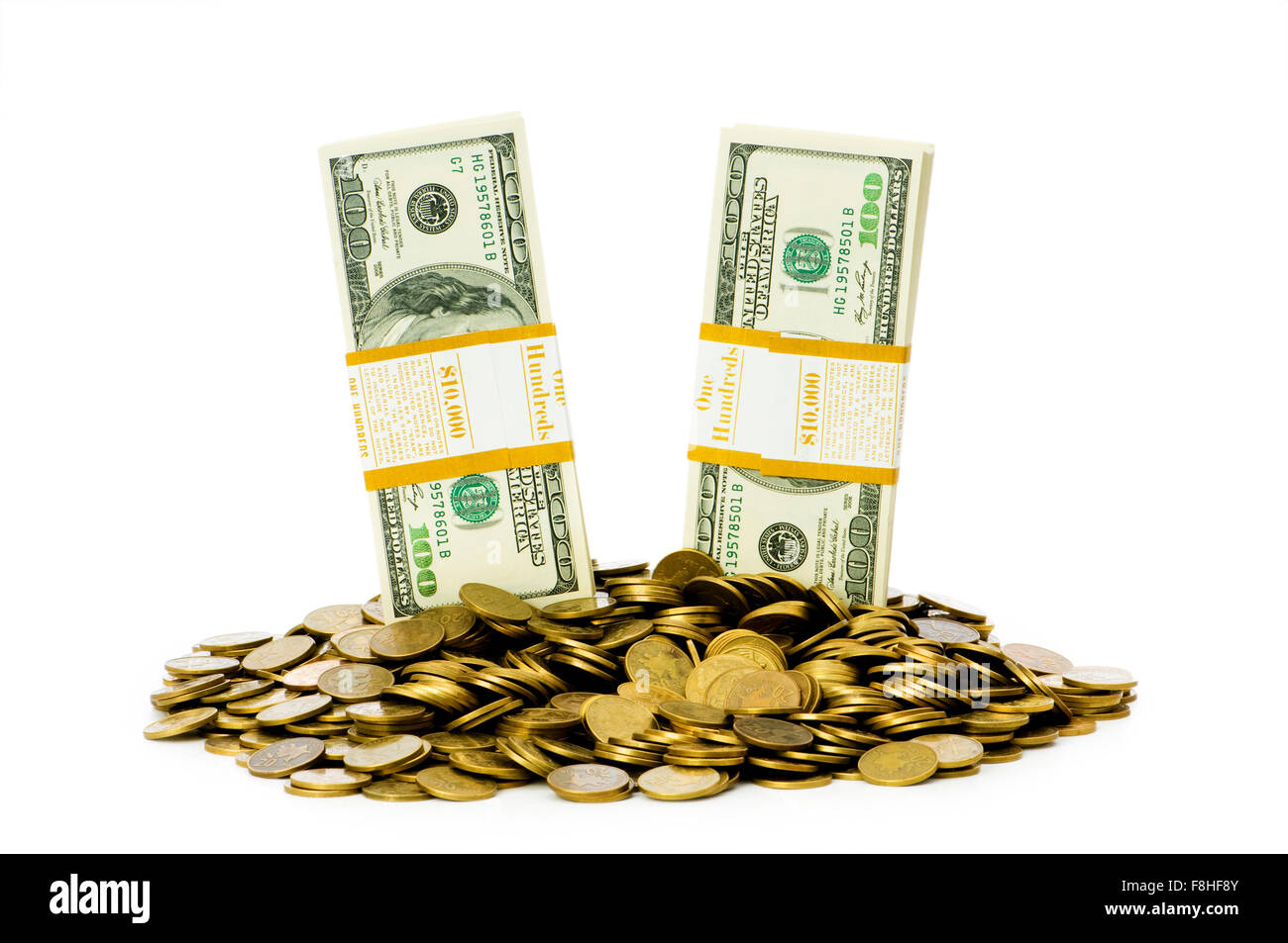 Dollars and coins isolated on the white background Stock Photo - Alamy