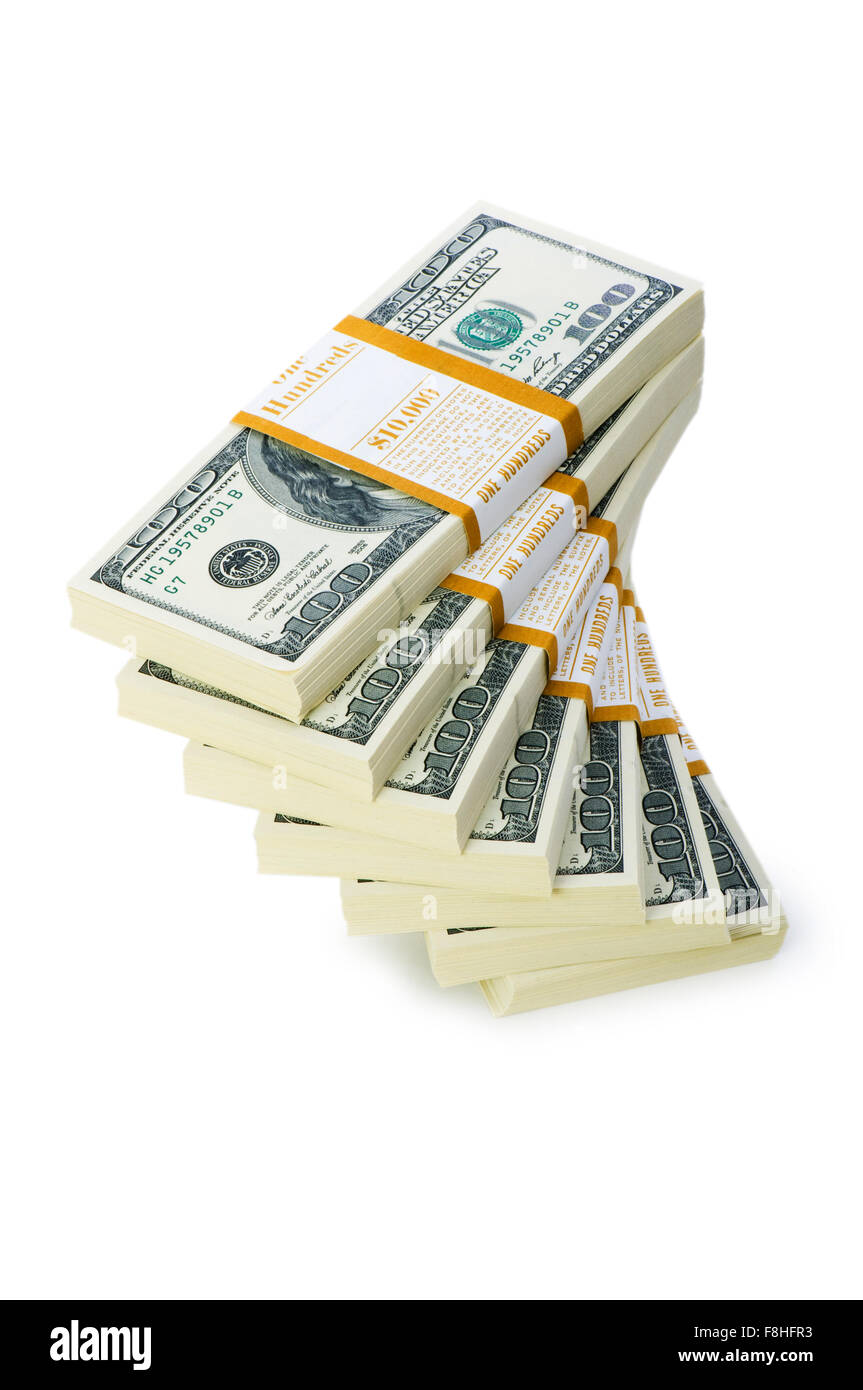 Stack of dollars isolated on the white Stock Photo - Alamy