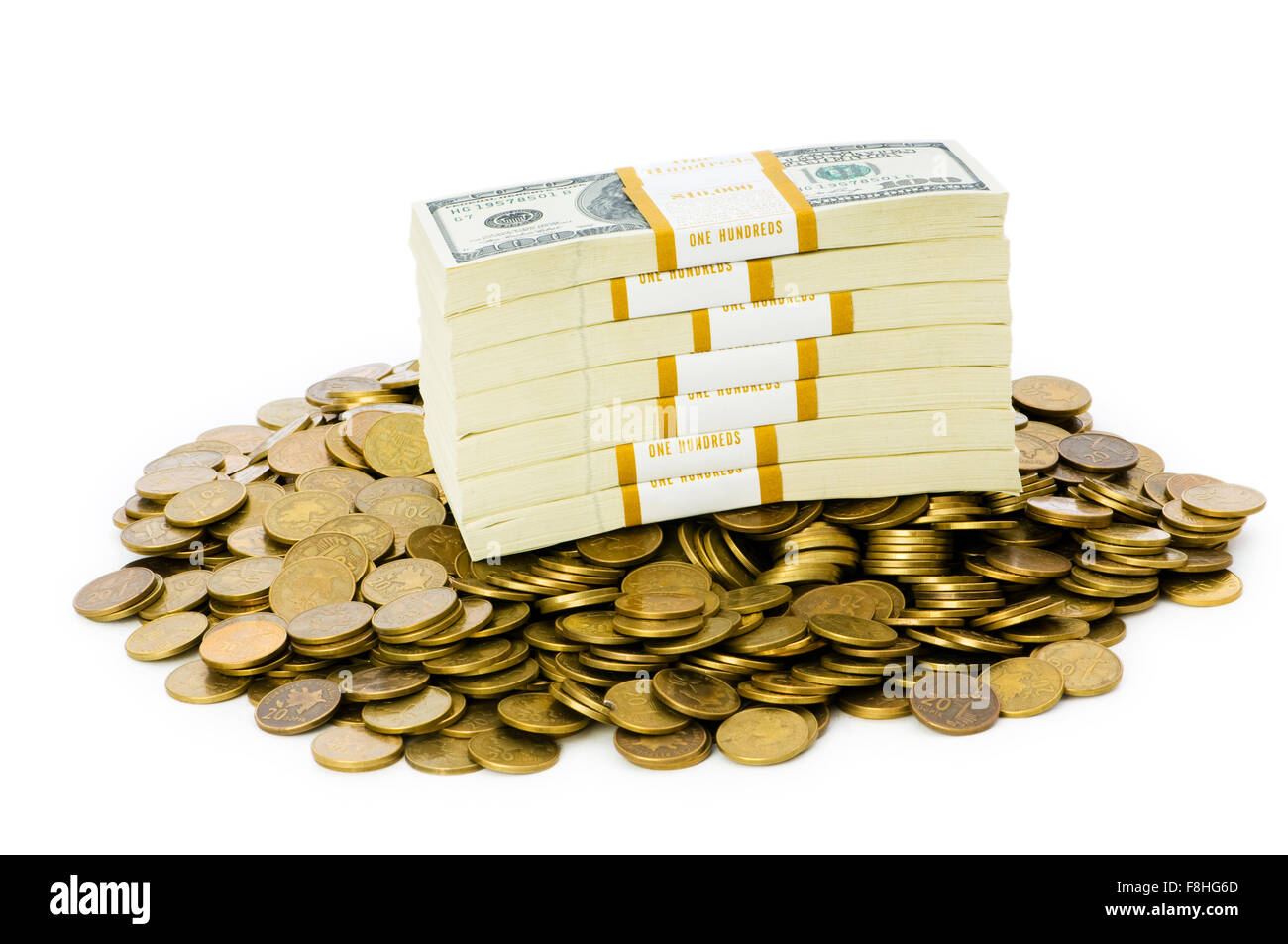 Dollars and coins isolated on the white background Stock Photo - Alamy