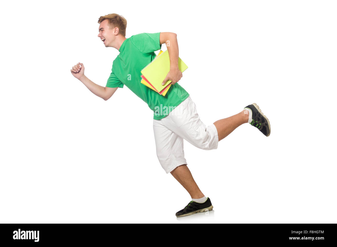 Student rushing to the lesson isolated on white Stock Photo - Alamy