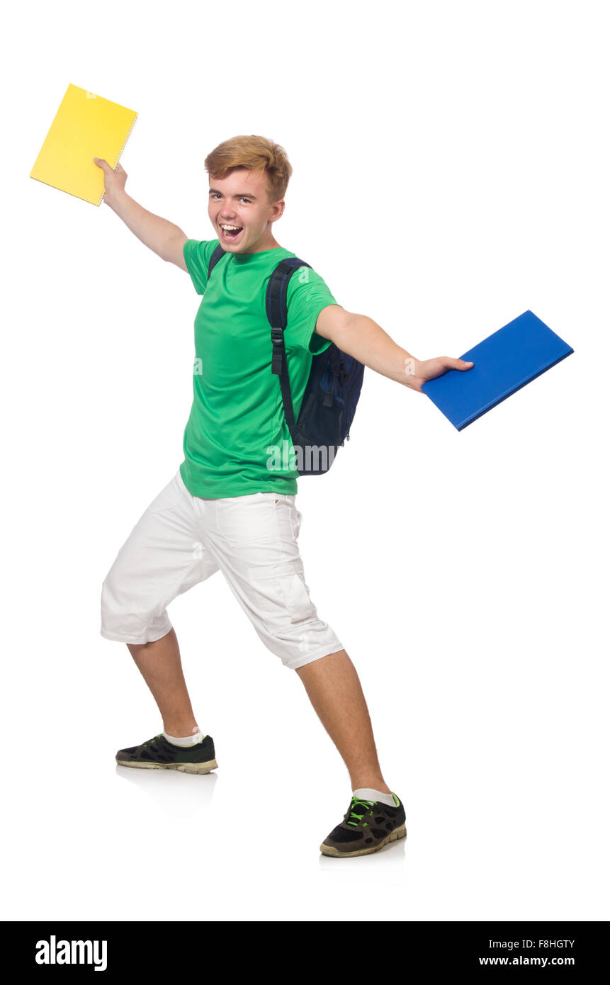 Student with books isolated on white Stock Photo - Alamy