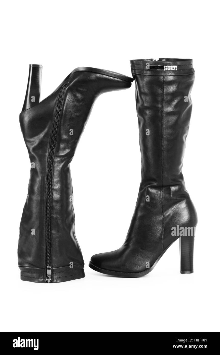 Black boots isolated on the white background Stock Photo - Alamy