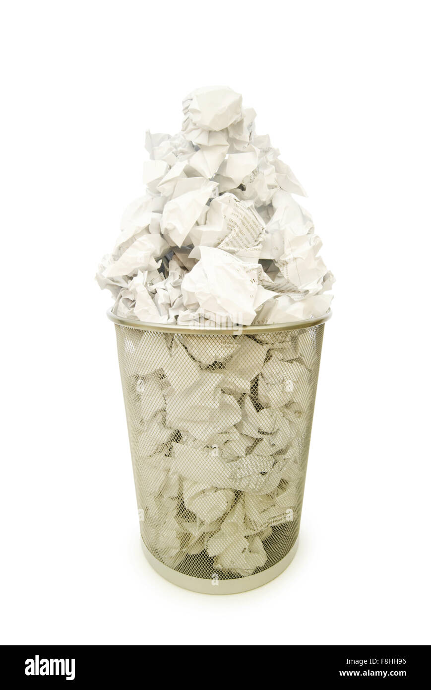Garbage bin with paper waste isolated on white Stock Photo - Alamy