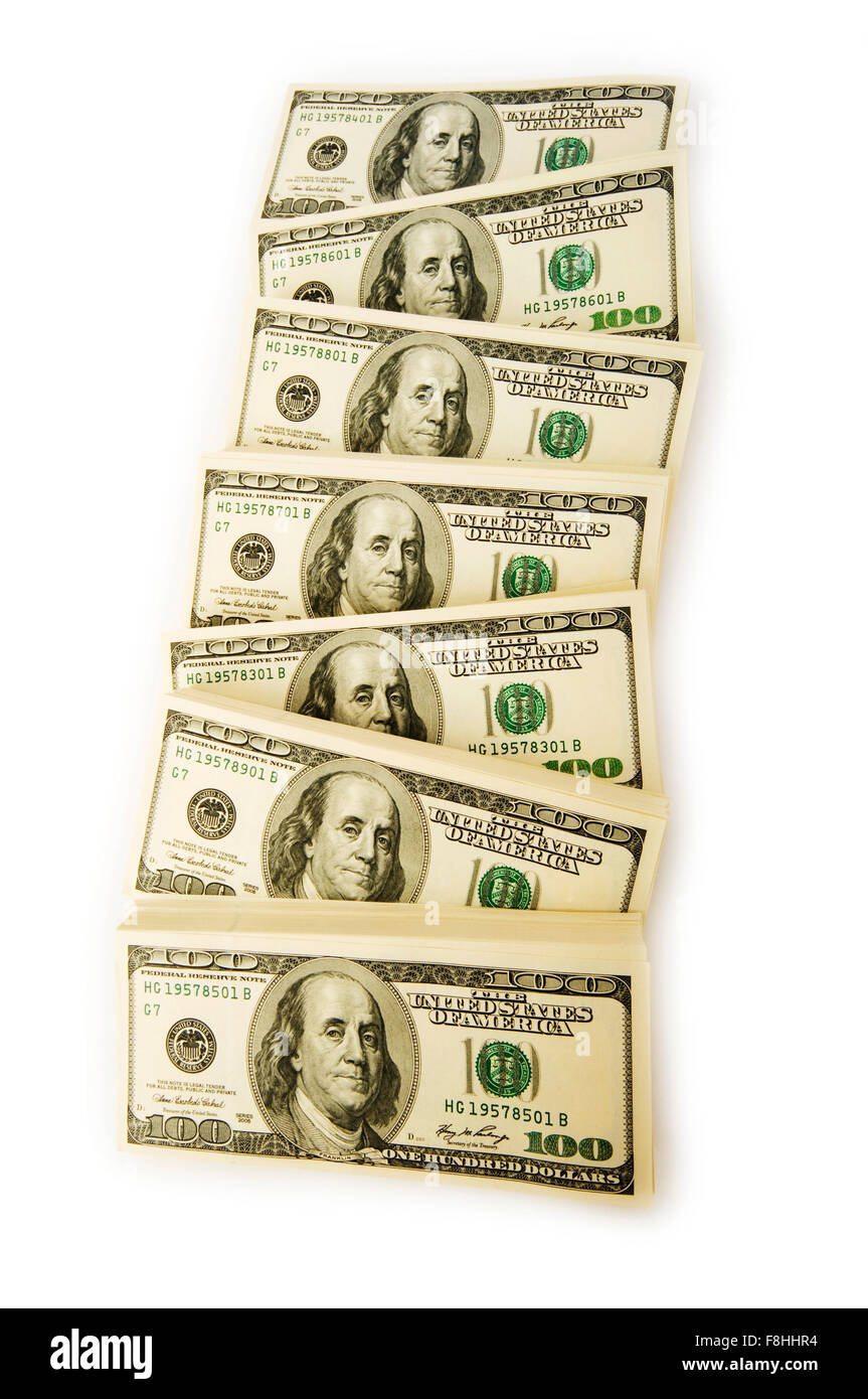 Stack of dollars isolated on the white Stock Photo - Alamy